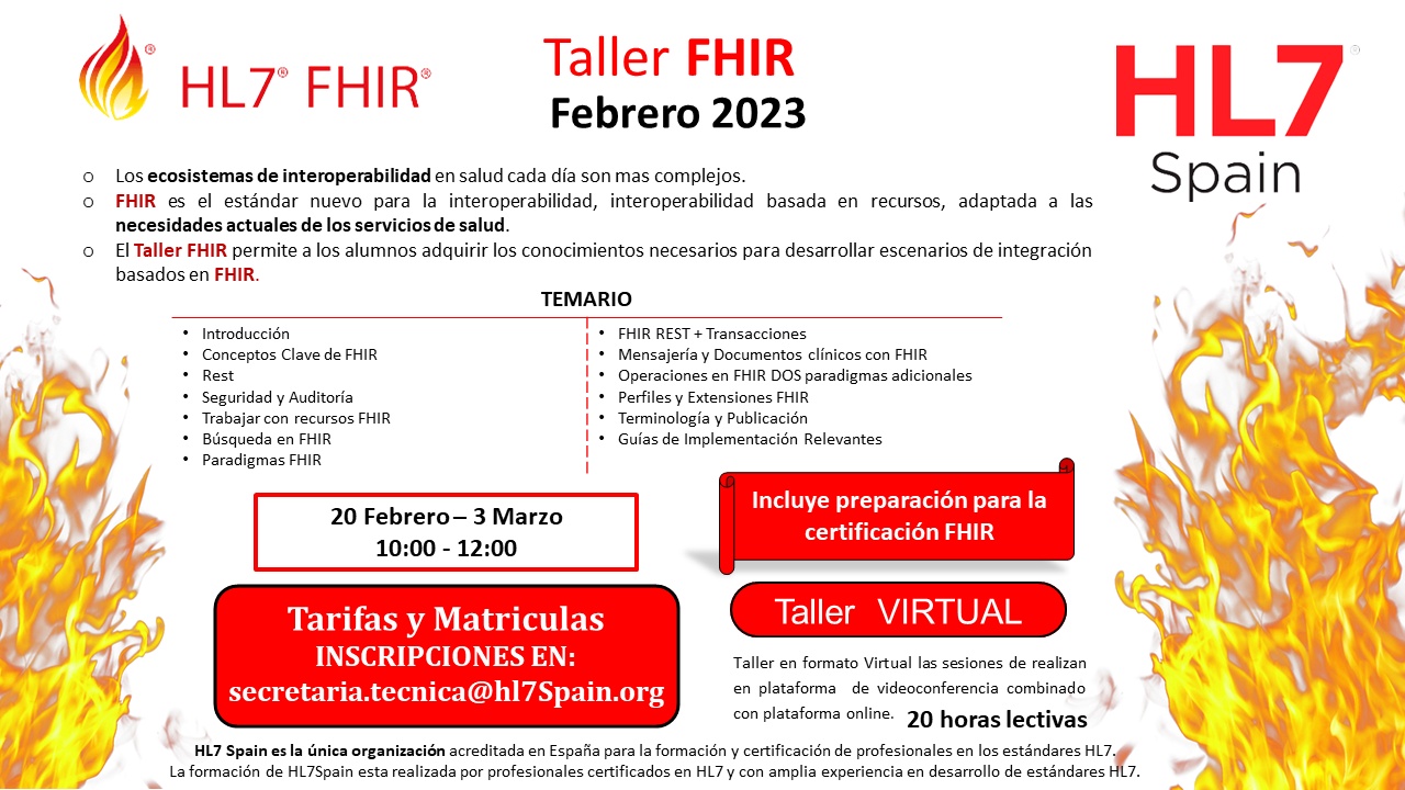 Convocatoria Taller FHIR Febrero 2023 | HL7 Spain